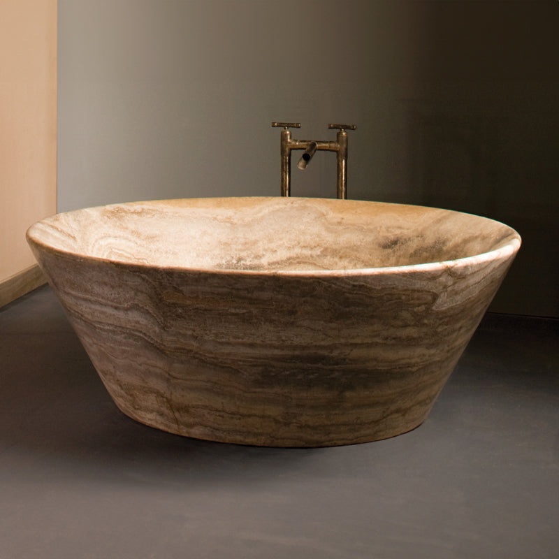 Custom Round Tub in Silver Travertine– Stone Forest